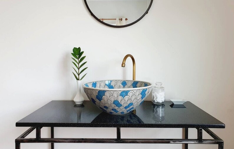 Hand-painted Ceramic Sink: Japanese Pattern, Countertop Basin - Etsy