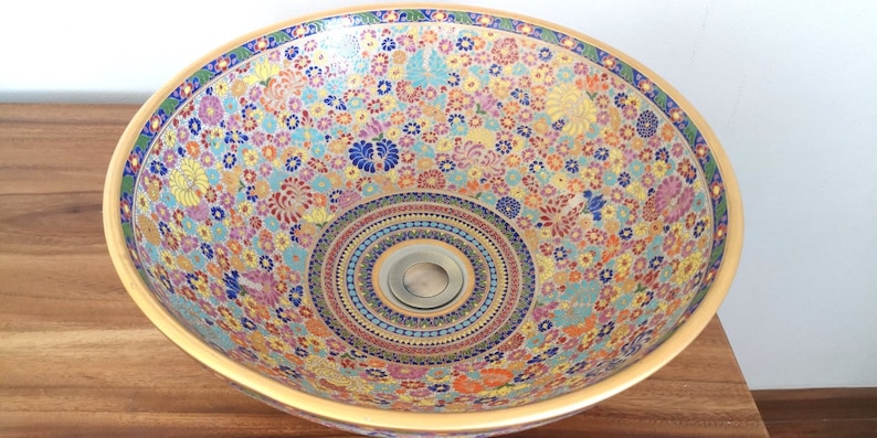 Ceramic Sink / Bathroom Sink / Countertop Basin / Hand Painted / Hand ...