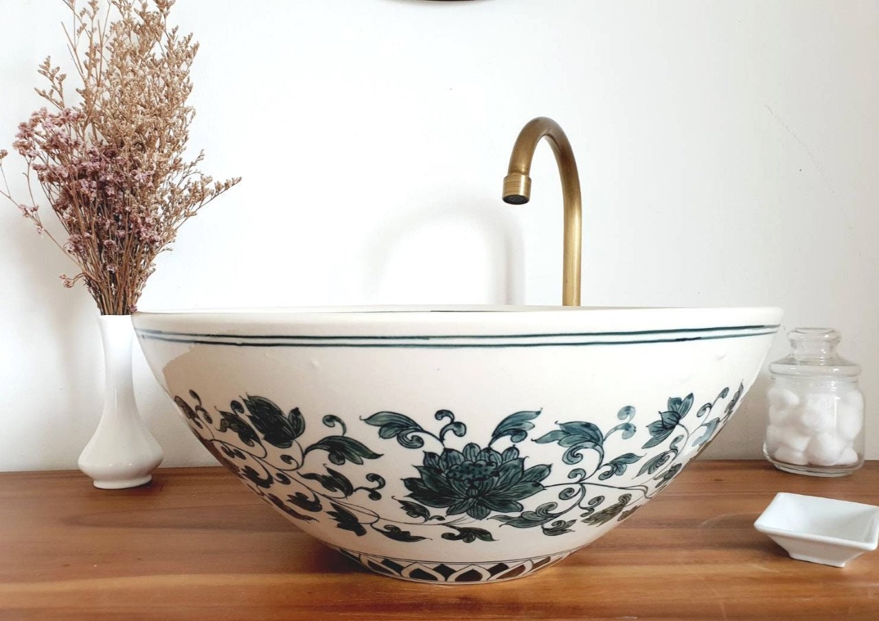 Ceramic Sink / Bathroom Sink / Countertop Basin / Hand Painted | Etsy