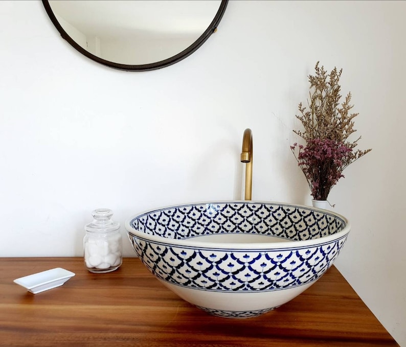 Ceramic Sink / Bathroom Sink / Countertop Basin / Hand Painted / Hand ...