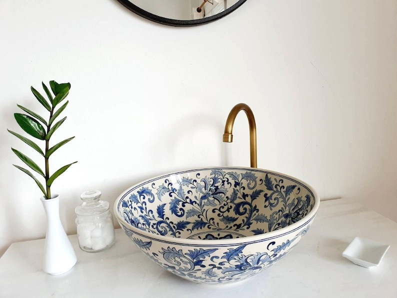 Ceramic Sink / Bathroom Sink / Countertop Basin / Hand Painted / Hand ...