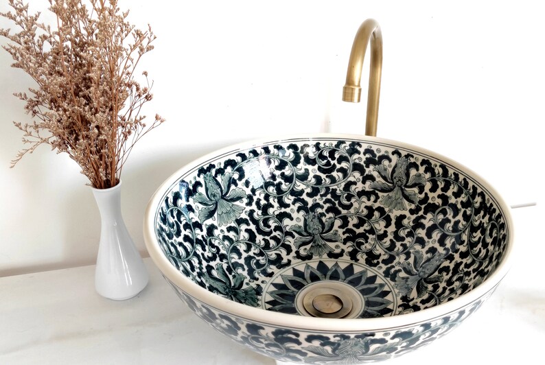 Ceramic Sink With Floral Orchid Pattern / Bathroom Sink / - Etsy