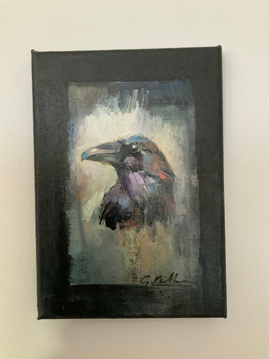 Original Gothic Oil Painting Small 21 X 15 Cm Crow Raven Dark Macabre ...