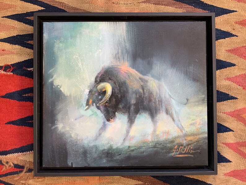 Bull “making a Stance “ Original Oil Painting by Gary Phillips Unique ...