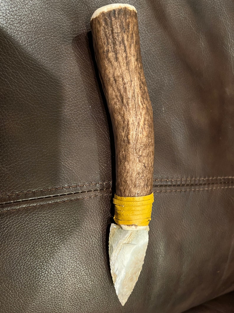 Primitive Elk Antler Knife With Agate Blade - Etsy