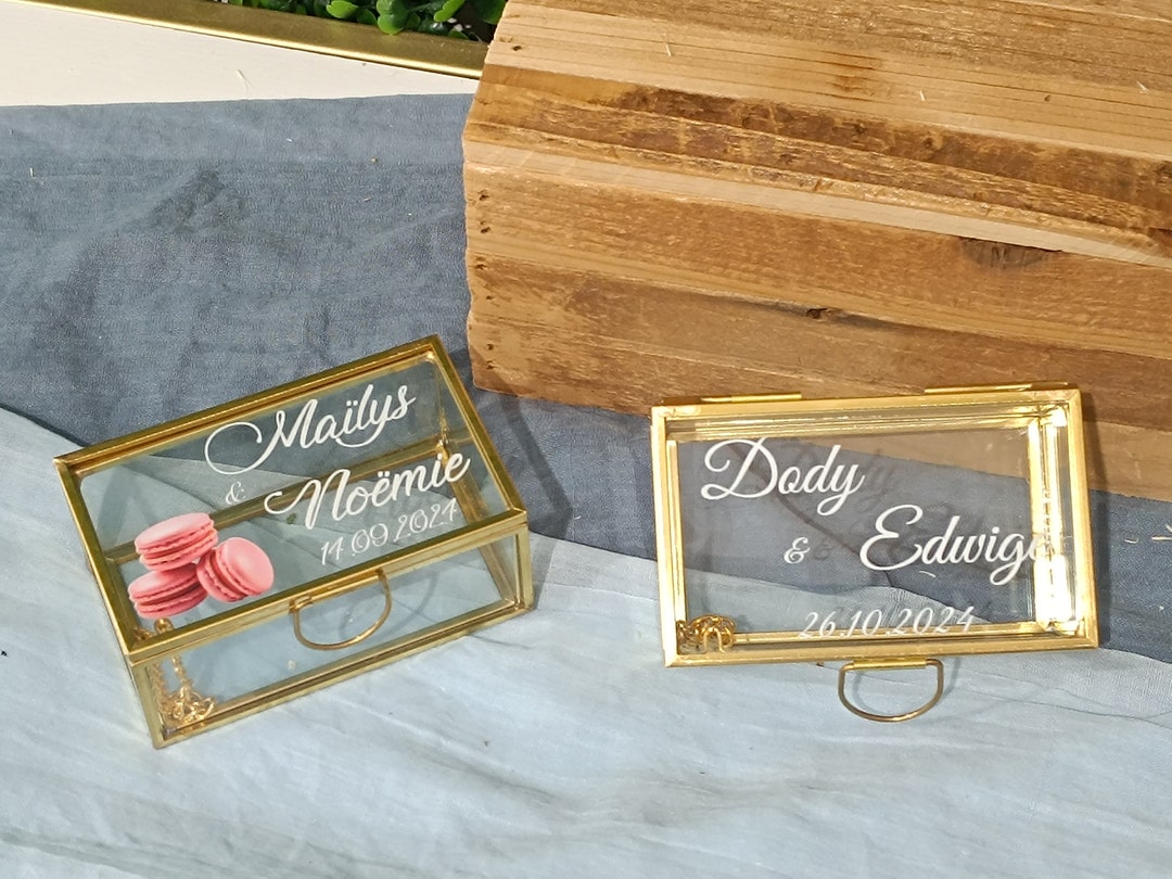 Personalized Glass and Gold Wedding Ring Box - Wedding - Baptism ...