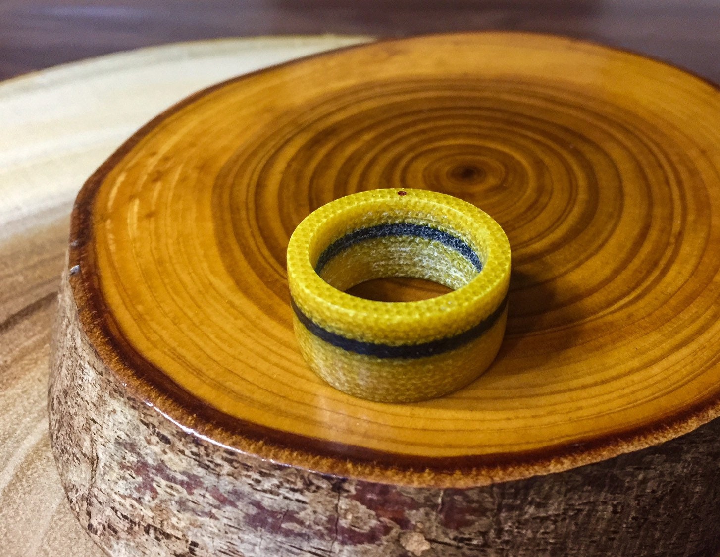 Yellow and Black Linen Mesh Micarta Ring, Handcrafted in Staffordshire ...