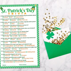 St. Patricks Day Trivia Game, Kids, Teens and Adults Party Games, St ...