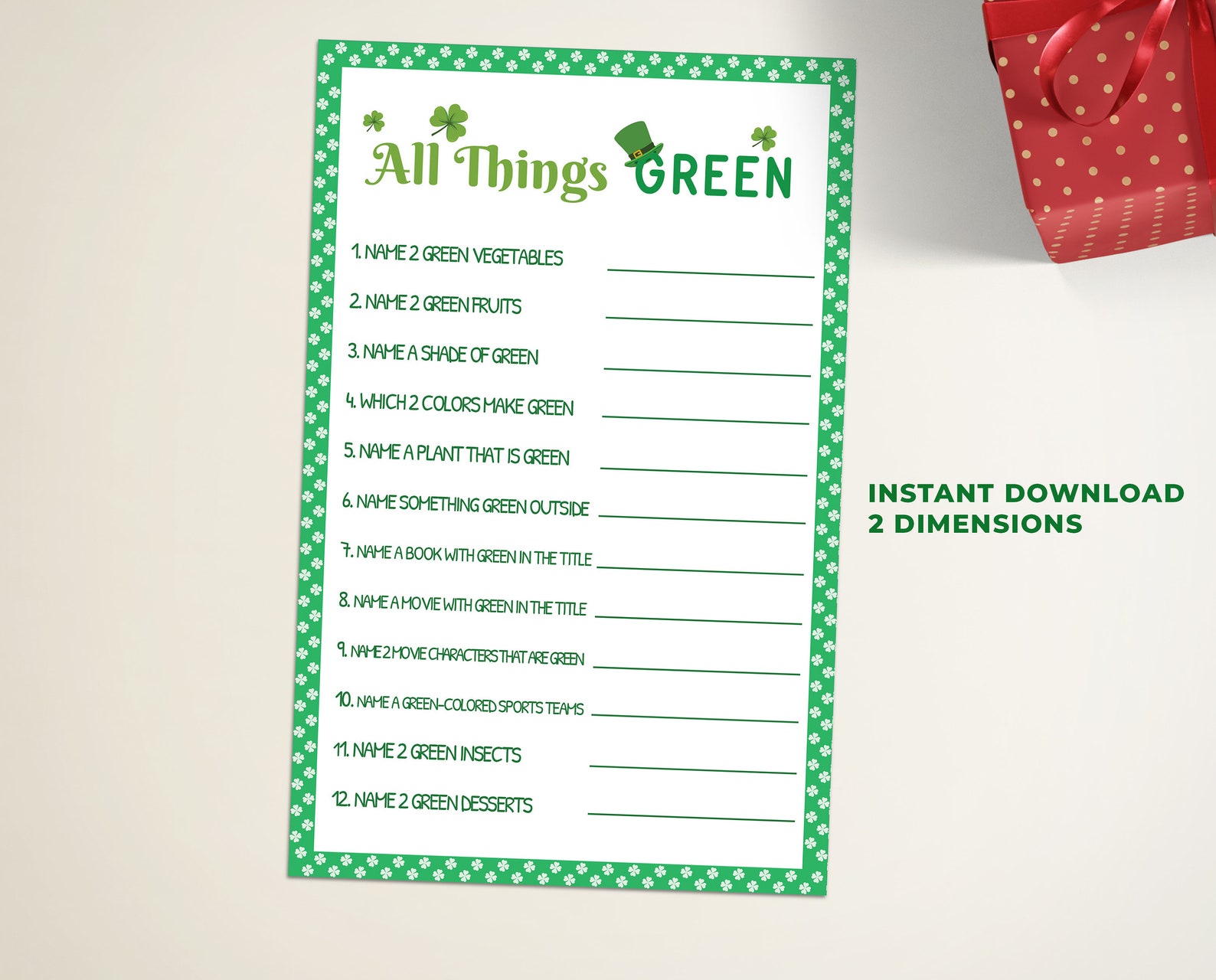 All Things Green Game, Printable St. Patrick's Games for Kids, Family Game, Classroom Games ...