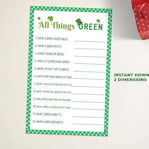 All Things Green Game, Printable St. Patrick's Games for Kids, Family ...