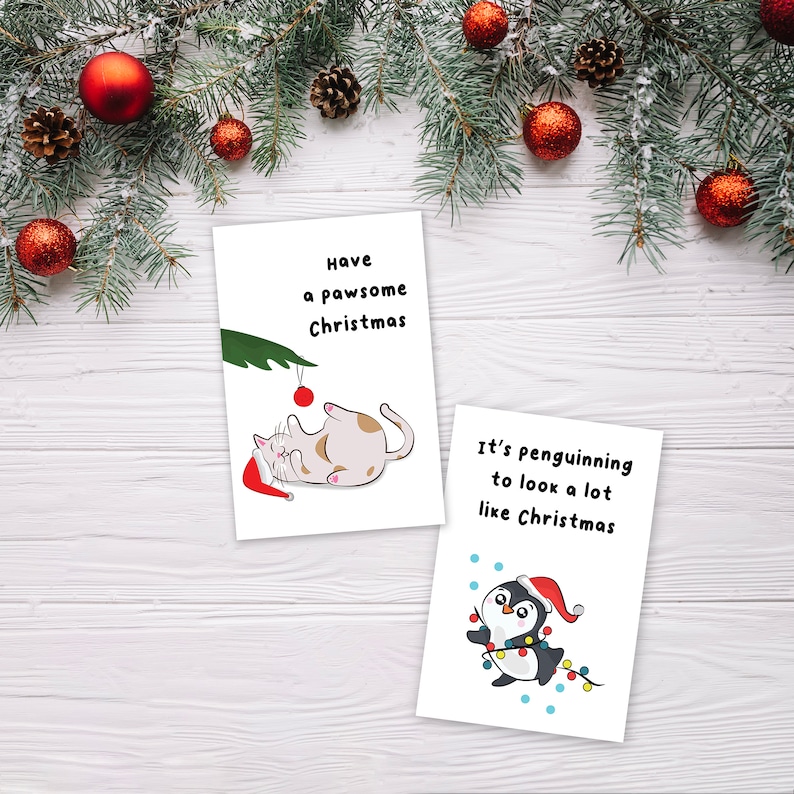Punny Christmas Cards Pack of 4 Funny Christmas Cards Animal - Etsy