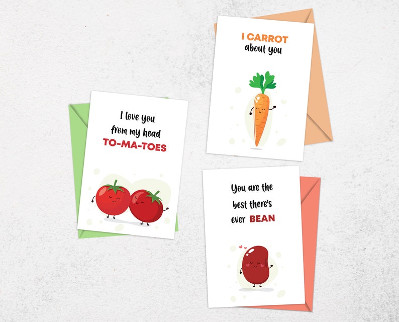 Cute Vegetable Pun Card Set Food Love Cards Vegan Birthday | Etsy
