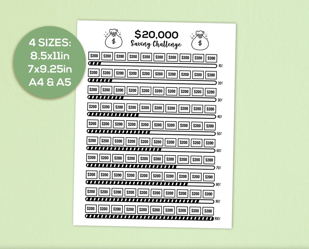 20K Money Saving Tracker, Money Saving Challenge 20K, Printable 20k ...