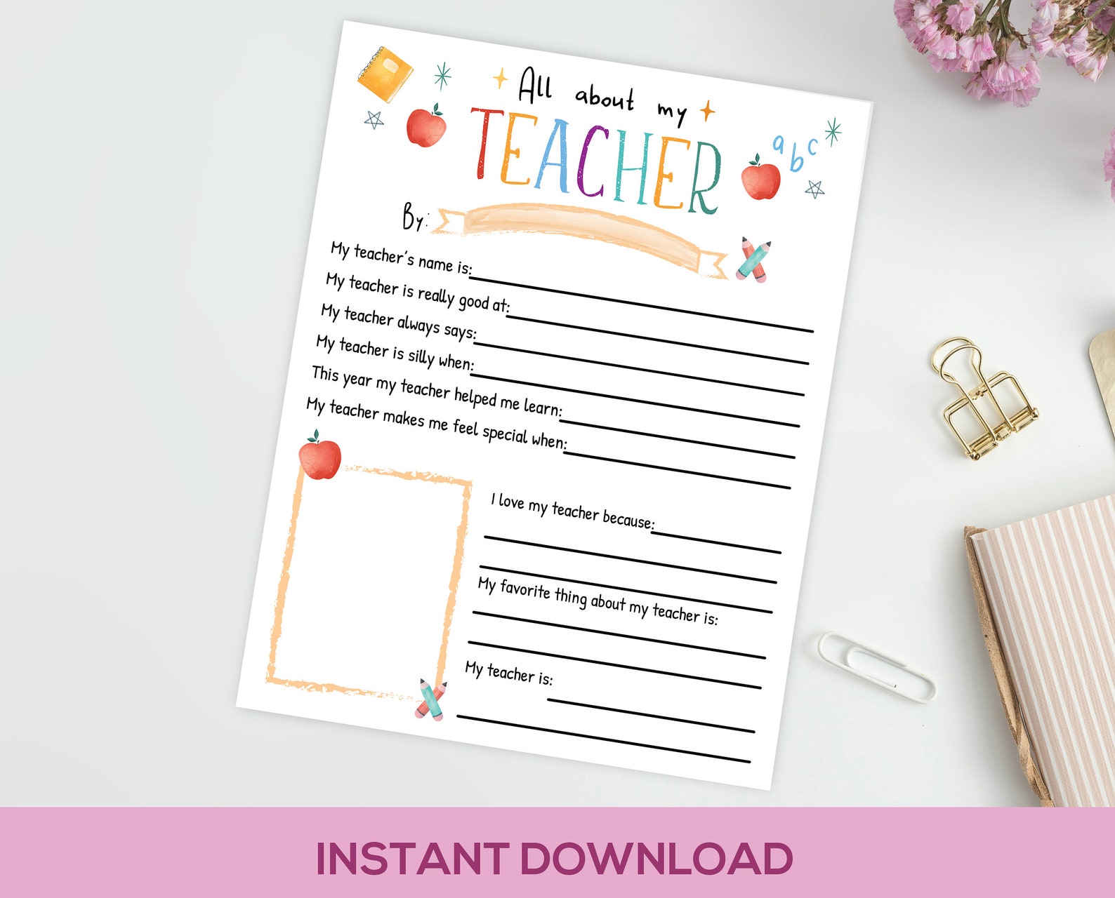 All About My Teacher Printable Questionnaire Teacher Survey - Etsy