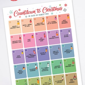 25 Days of Christmas Countdown Calendar of Fun Family Activities ...