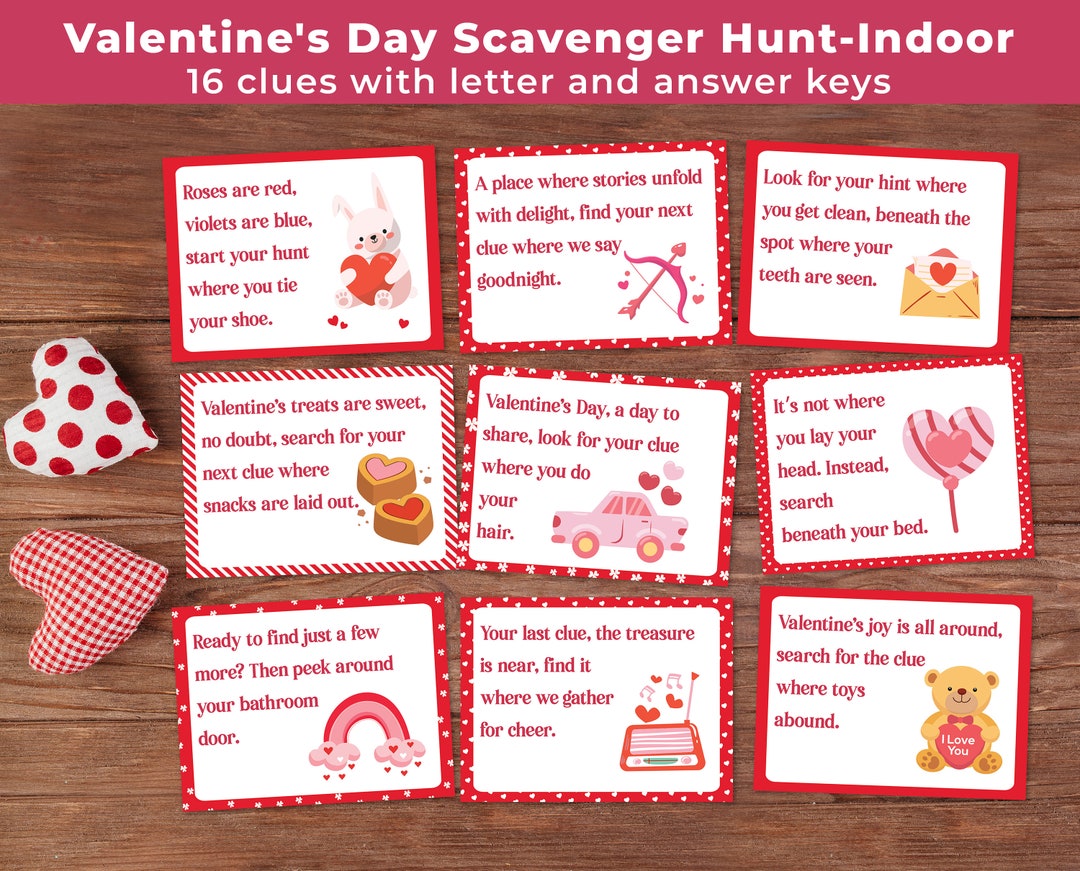 Valentines Scavenger Hunt Clues for Kids, Valentines Activity, Indoor ...