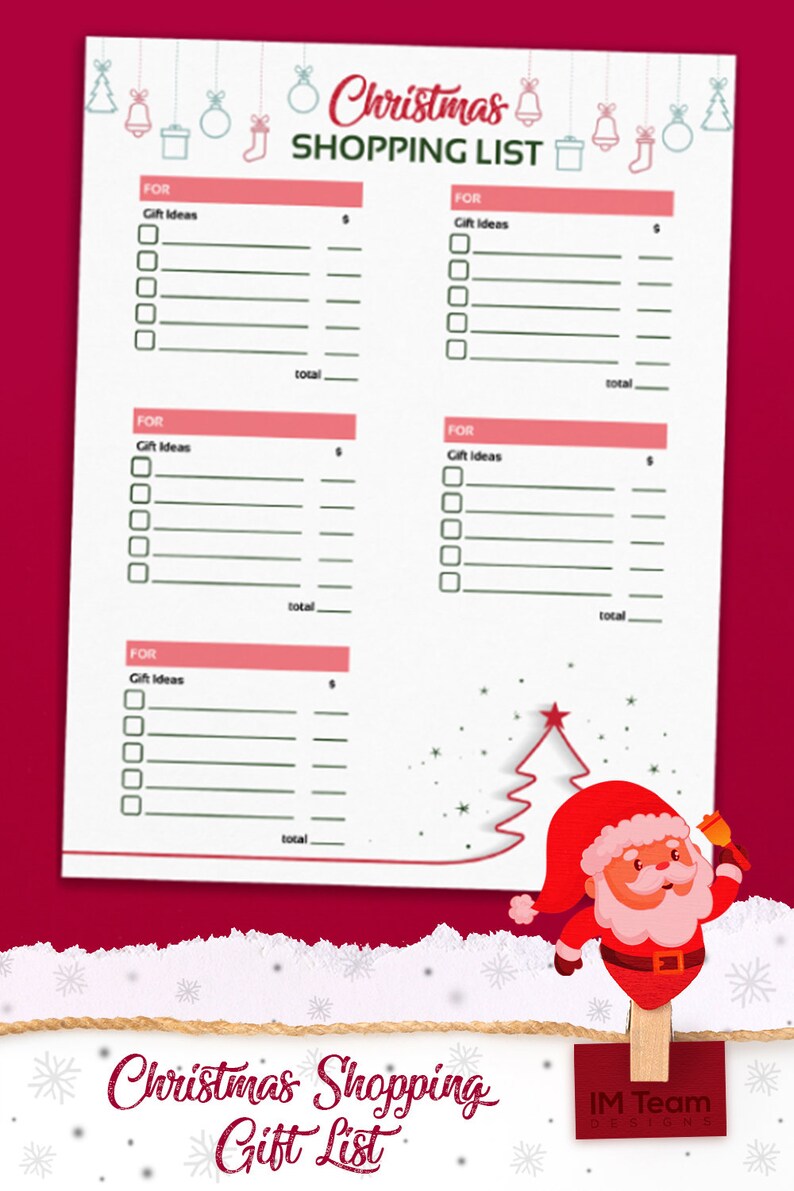 Christmas Shopping List Planner Christmas Shopping Checklist - Etsy