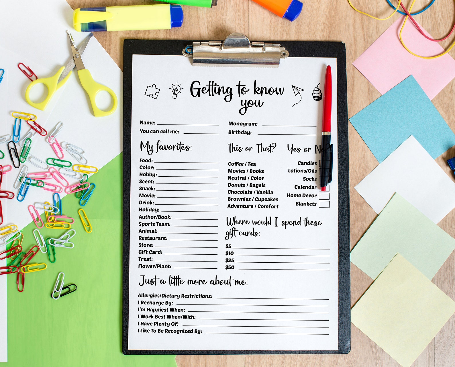 Getting to Know You Printable Survey, All About Me, Coworker Question ...