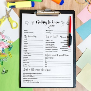 Getting to Know You Printable Survey, All About Me, Coworker Question ...