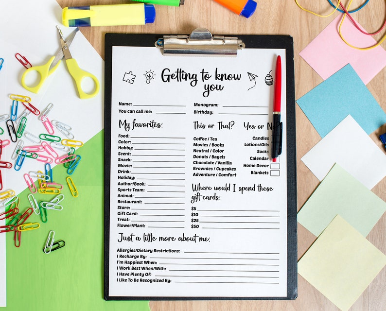 Getting to Know You Printable Survey, Coworker Questionnaire (PDF/JPG ...