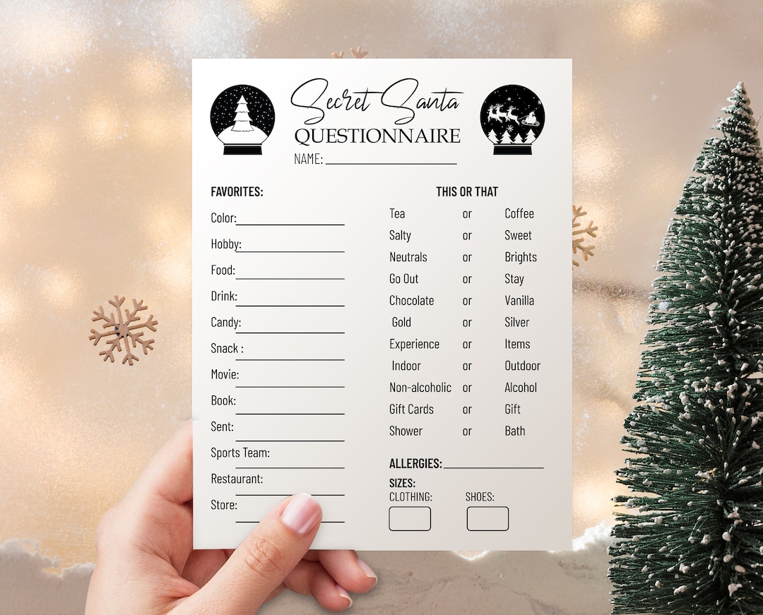 Printable Secret Santa Questionnaire, Christmas Secret Santa, Secret ...