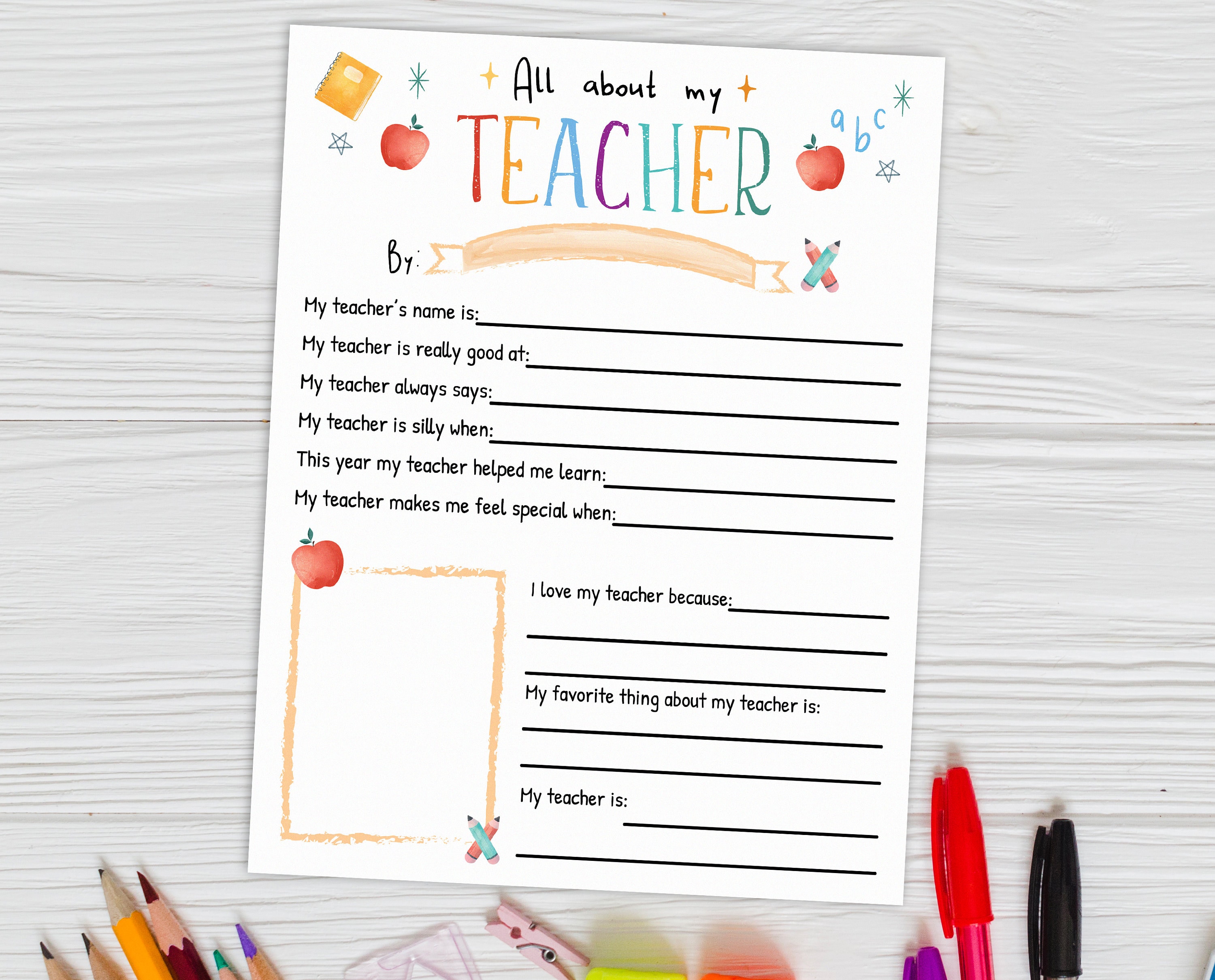 Teacher Appreciation Questionnaire Printable, All About My Teacher (PDF ...