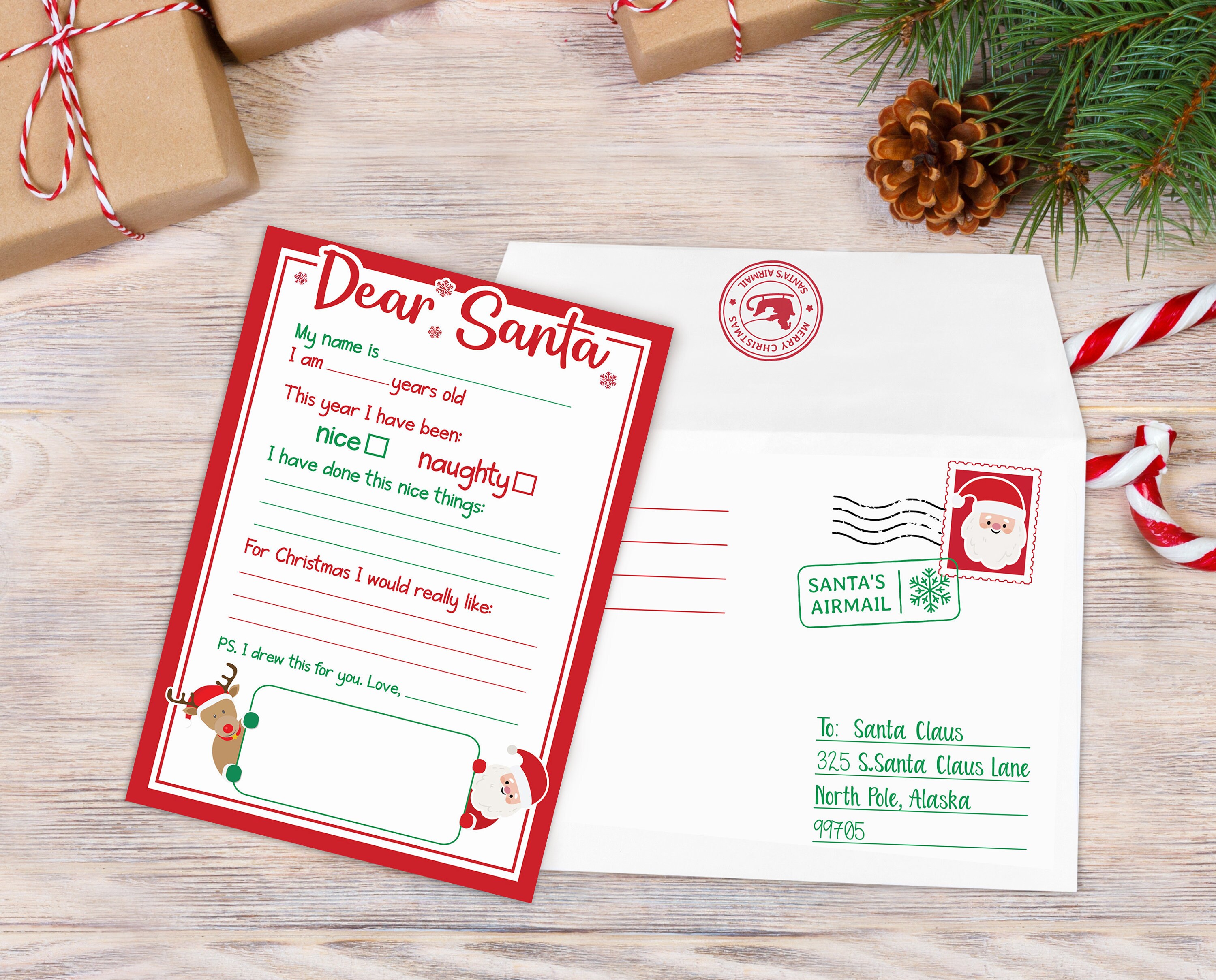 Christmas Wish List Printable: Letter to Santa With Envelope (PDF) - Etsy