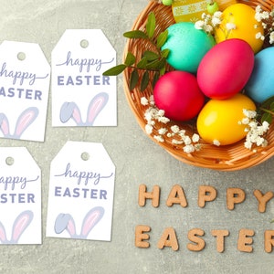 Happy Easter Tag, Easter Bunny Print, Easter Basket Gift Tag, Easter ...