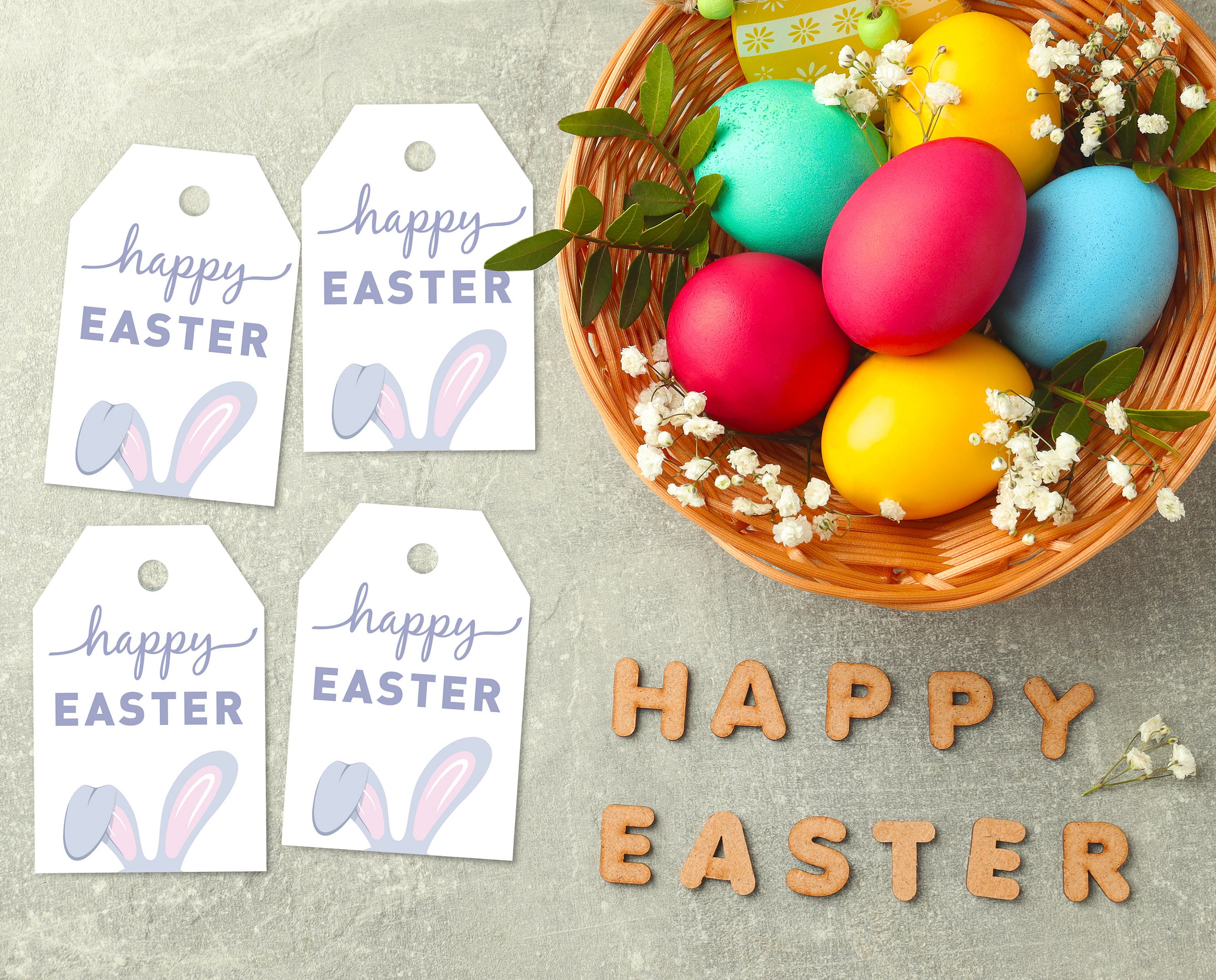 Happy Easter Tag, Easter Bunny Print, Easter Basket Gift Tag, Easter ...
