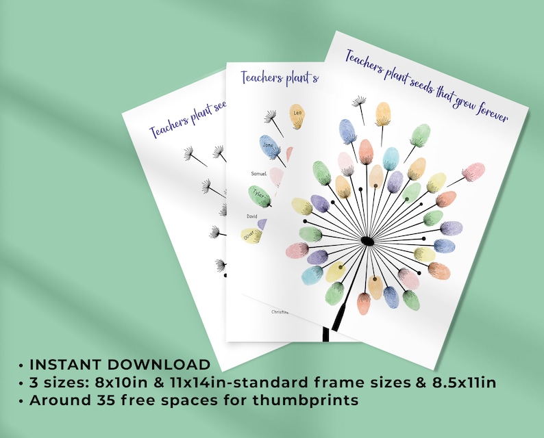Fingerprint Dandelion Art: Teacher Appreciation Gift (PDF) - Etsy