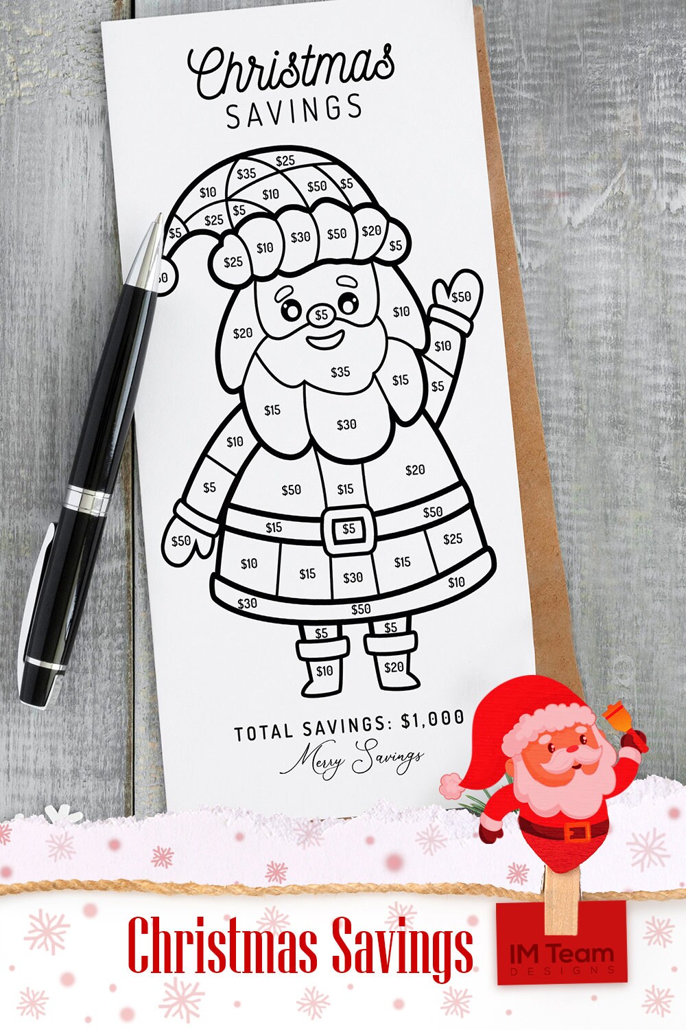 Santa 1000 Dollars Savings Challenge Printable, A6 Christmas Budget ...