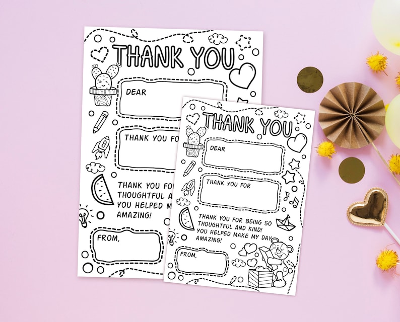 Coloring Thank You Cards for Kids: Doodles Fill-in Tnank You Notes (PDF ...