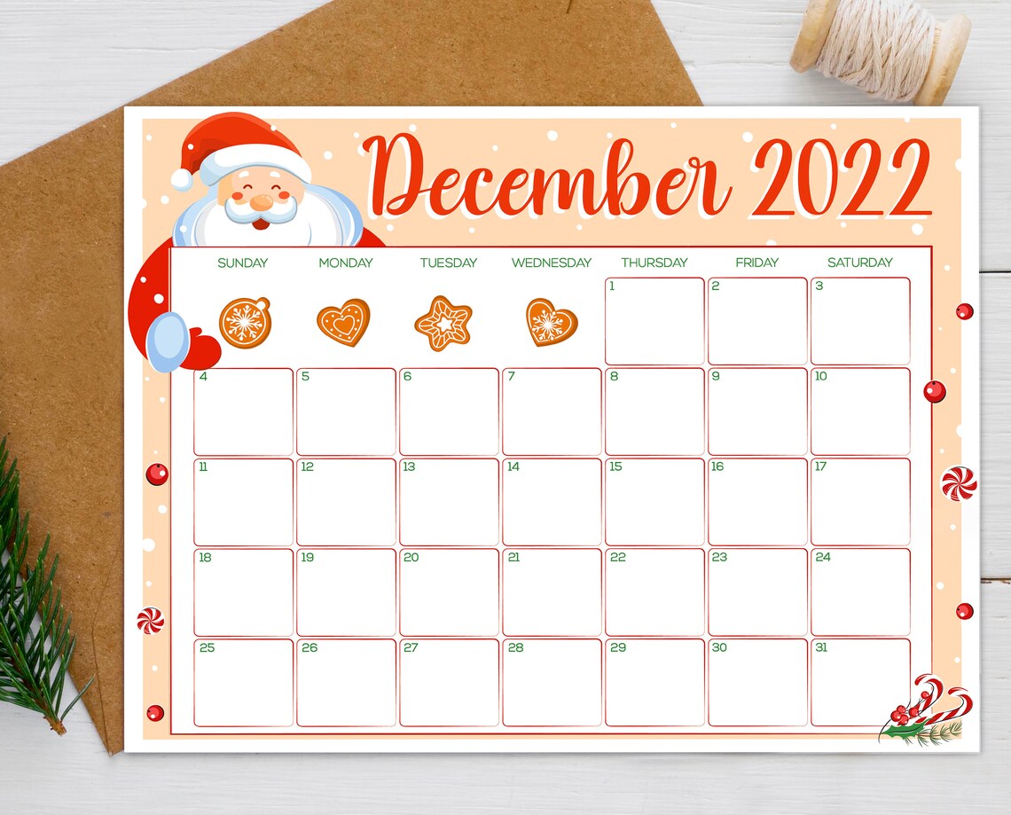 December 2022 Calendar Fillable Printable Calendar Christmas - Etsy
