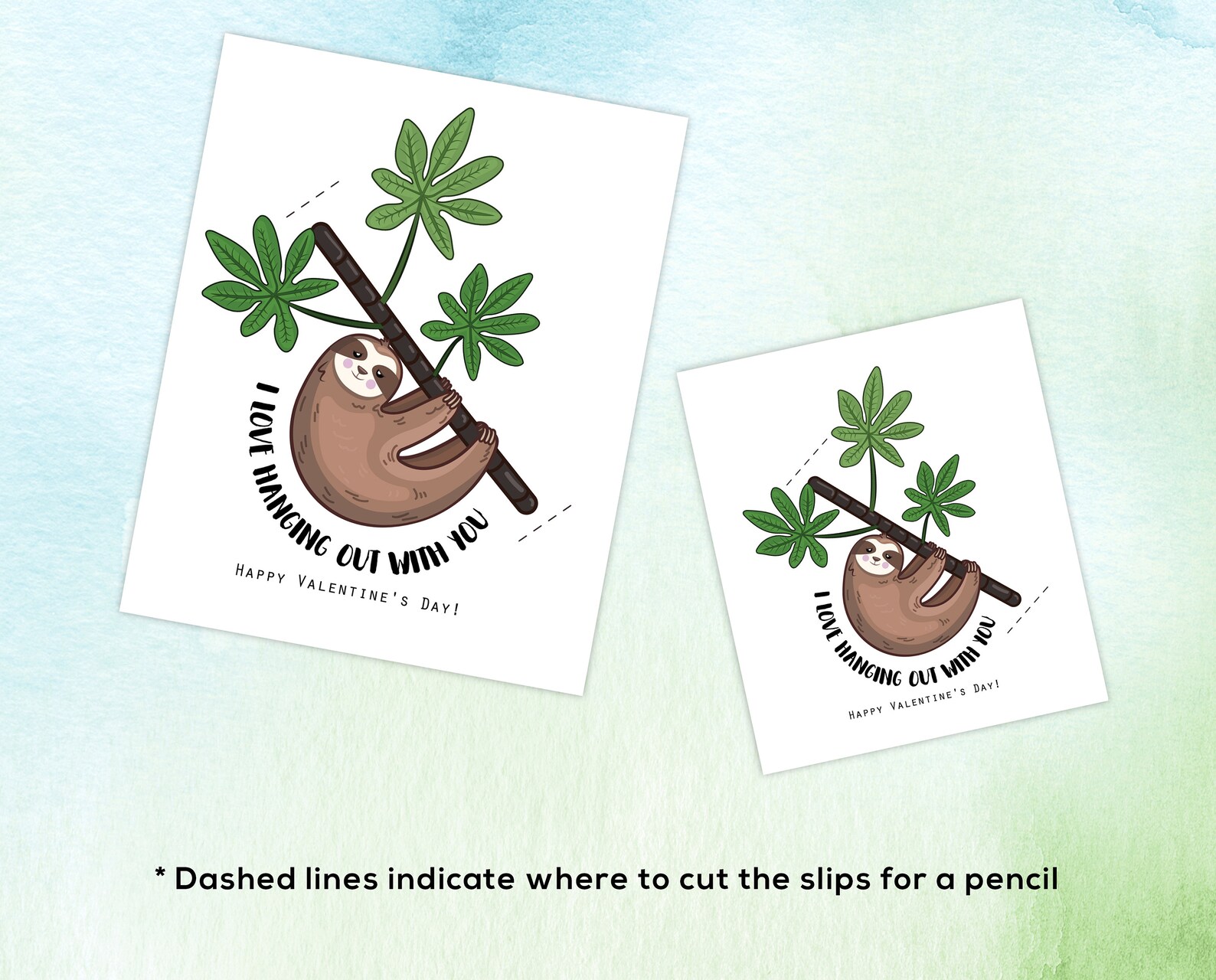 Kids Valentines Cards for School Sloth Kids Valentine Pencil - Etsy
