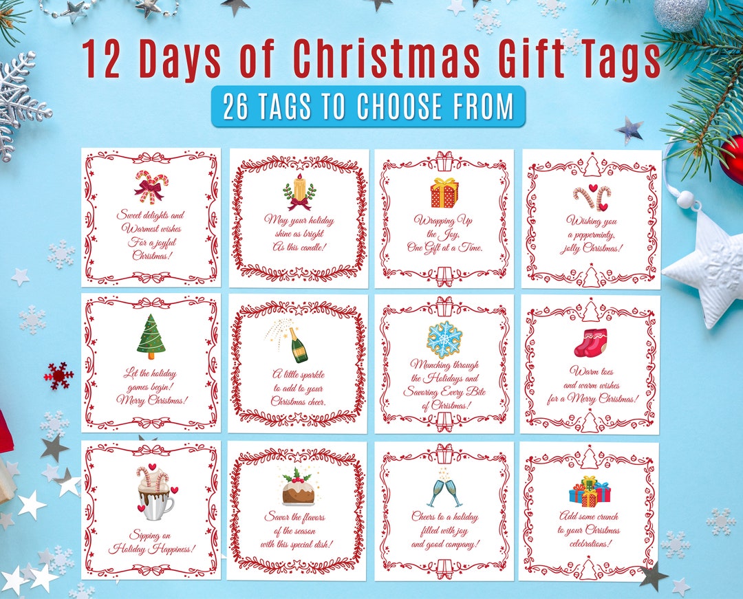 12 Days of Christmas Gift Tags, Printable 12 Days of Christmas Gifts ...