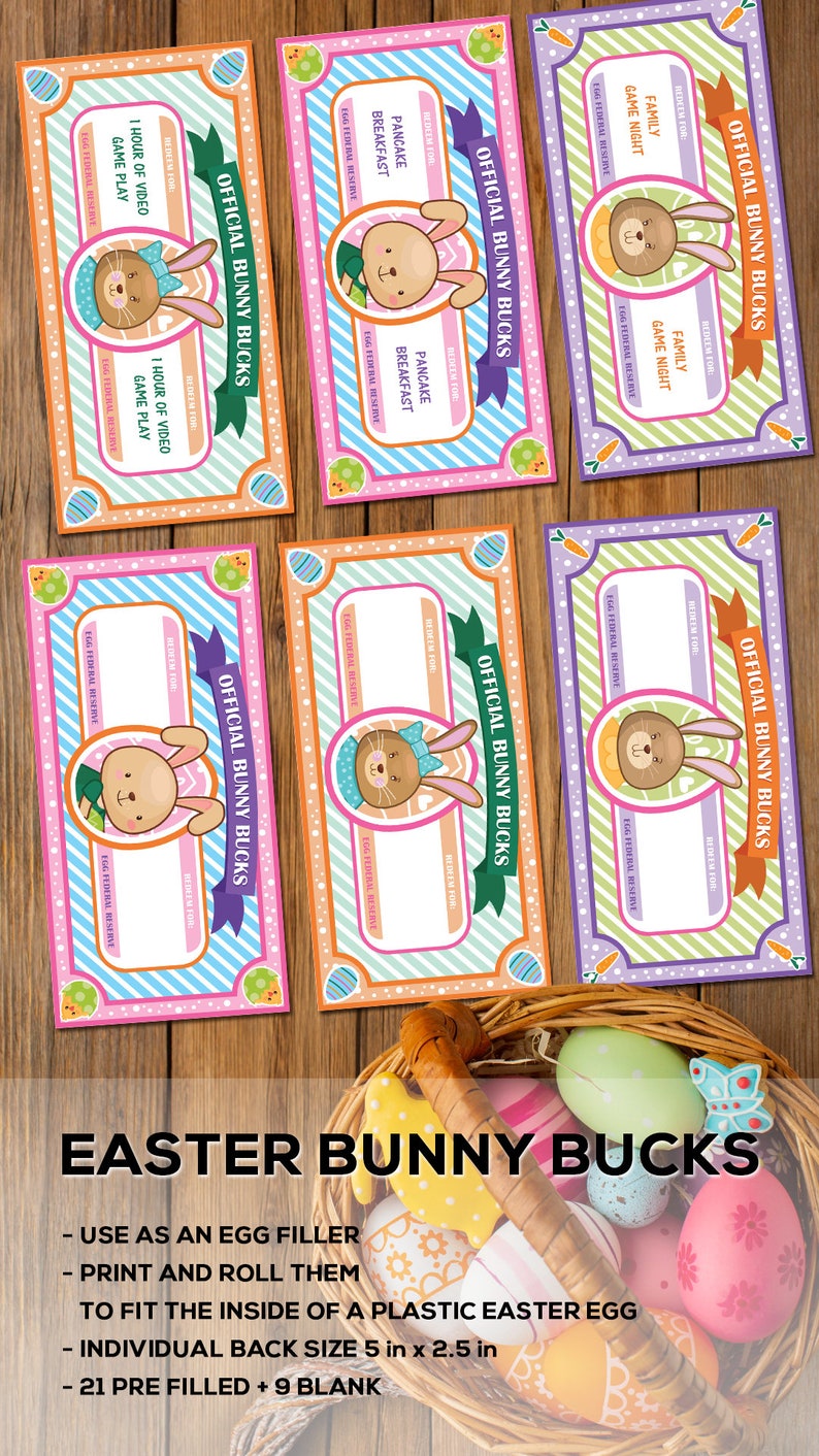 Easter Bunny Bucks Printable Coupons Easter Egg Filler - Etsy