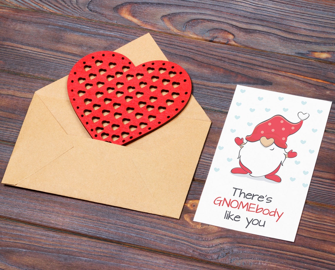 Gnome Valentine Card Set Printable Valentine Gnome Card | Etsy