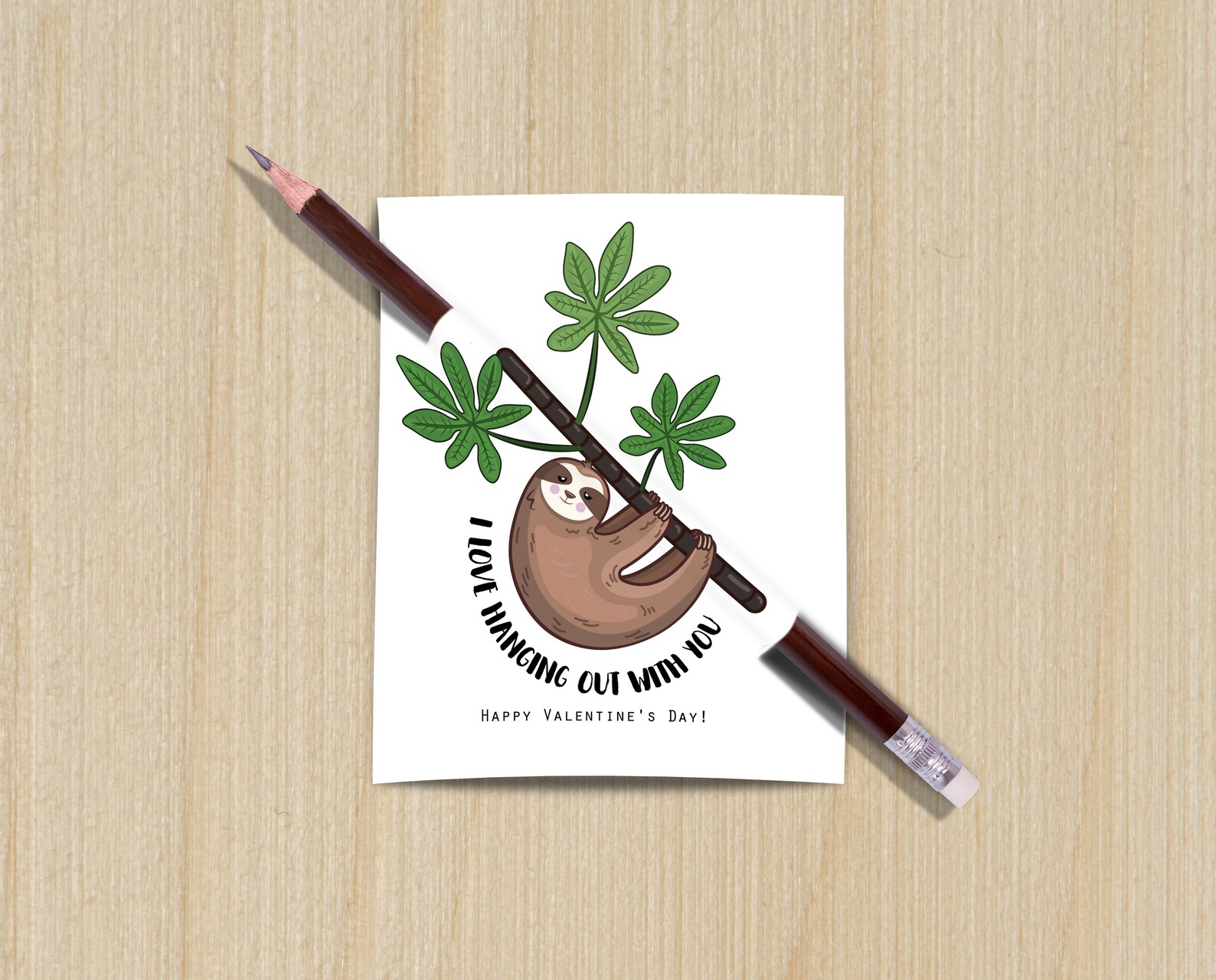Kids Valentines Cards for School Sloth Kids Valentine Pencil - Etsy