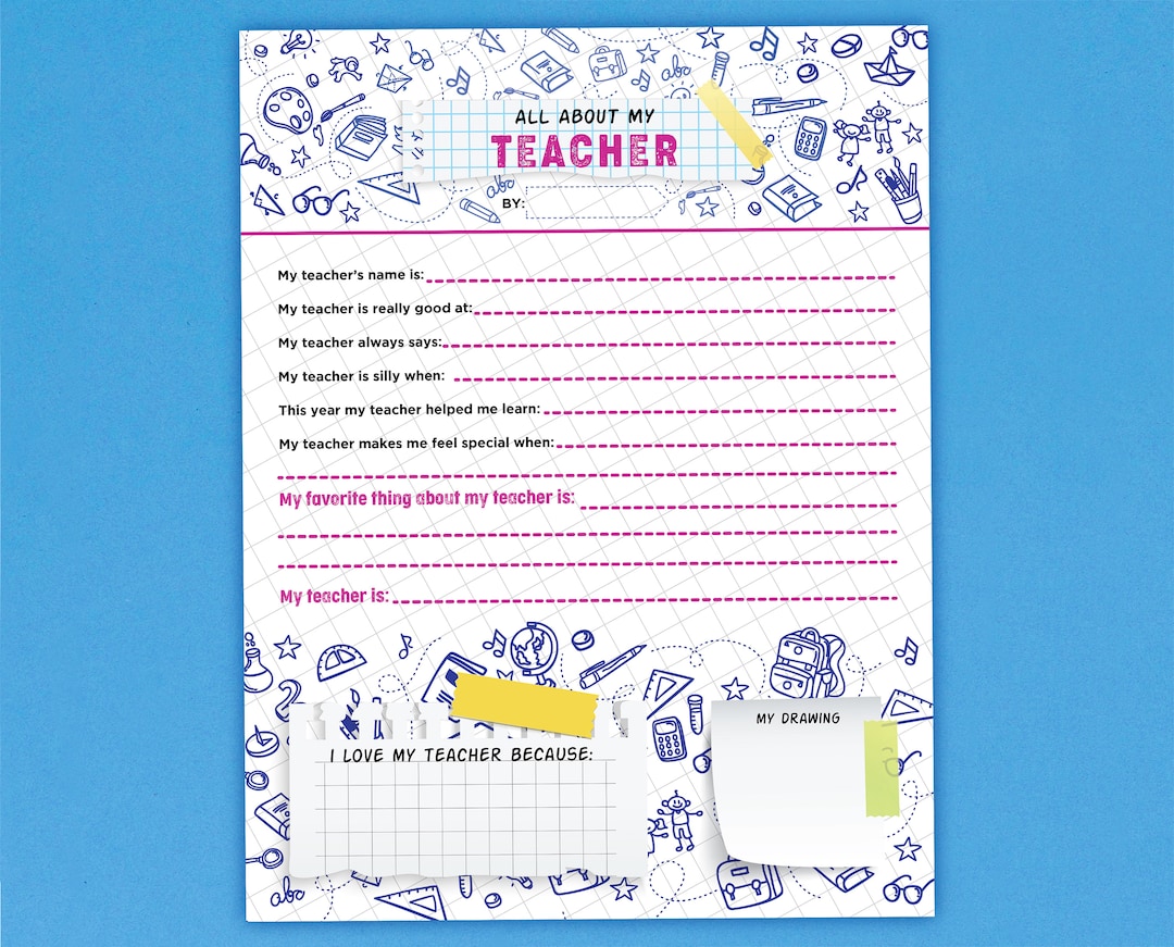 All About My Teacher Questionnaire Teacher Appreciation Week - Etsy