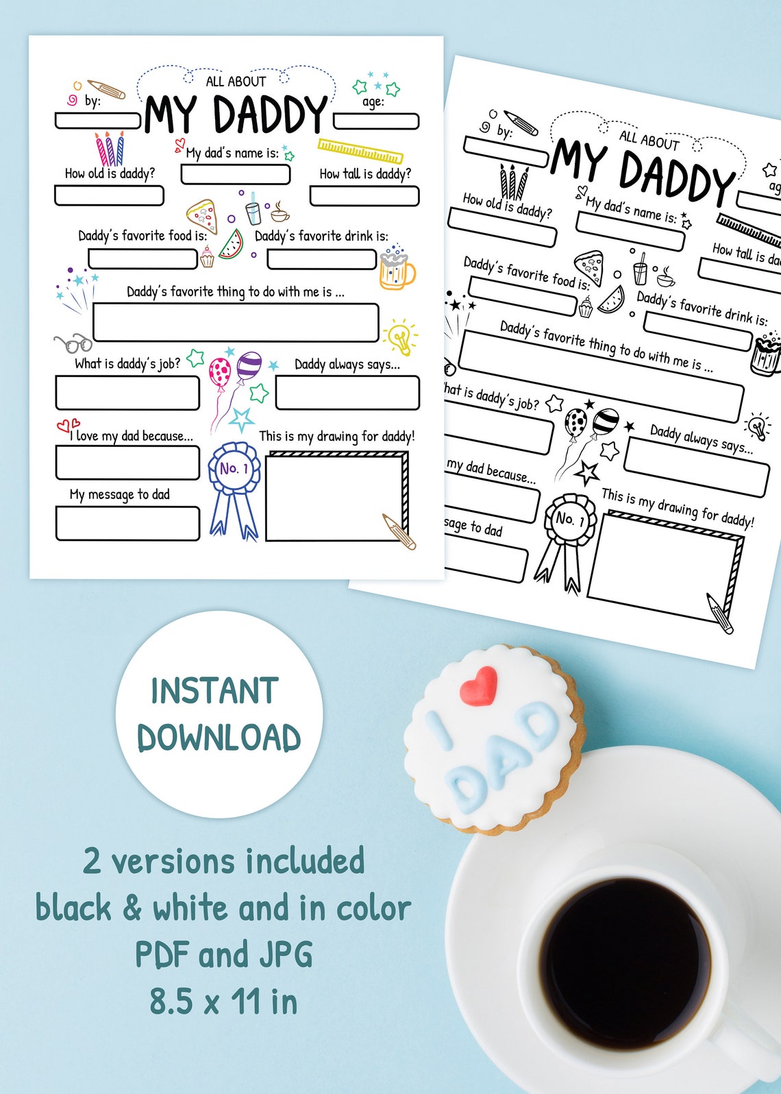 All About Dad Questionnaire, Personalized Fillable Card (PDF & JPG) - Etsy