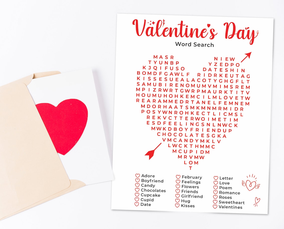 Valentine's Day Word Search Game Printable | Etsy