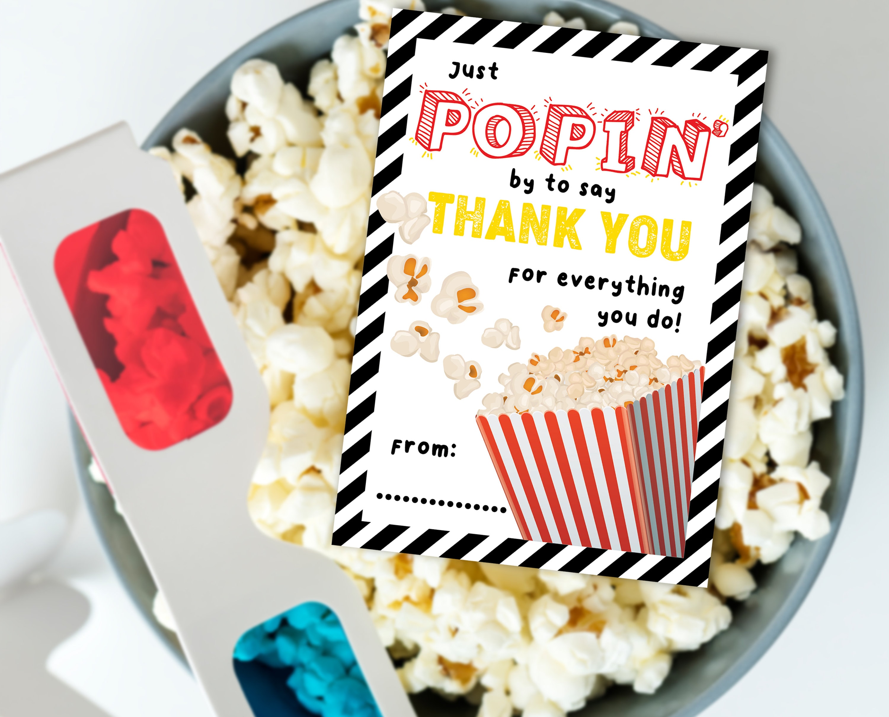 Popcorn Gift Tag Printable Just Poppin by to Say Thank You | Etsy