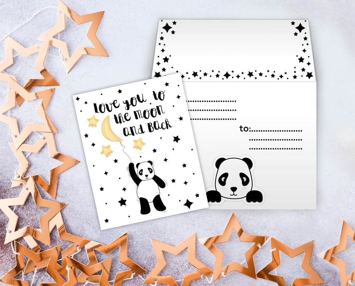 Cute Panda Card Printable I Love You to the Moon and Back - Etsy