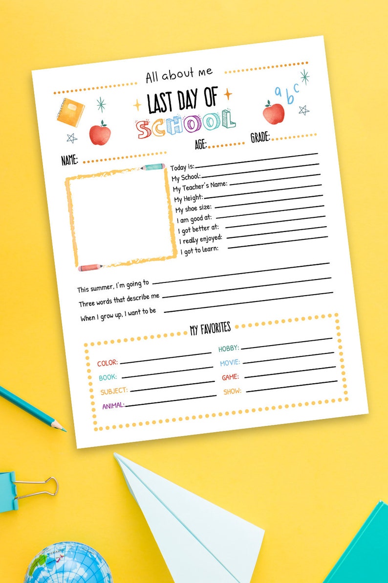 Back to School Kids Printable Questionnaire First Day of - Etsy