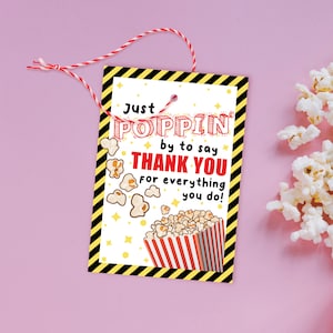Popcorn Gift Tag Printable, Just Poppin by to Say Thank You Gift Tag ...