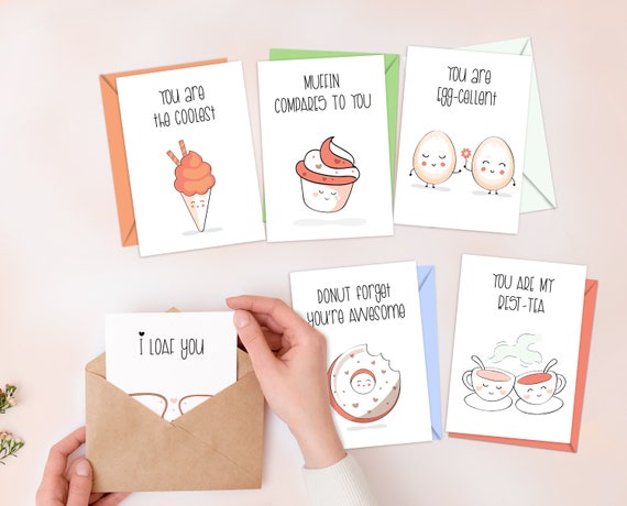 Cute Food Pun Cards Set of 6 Food Pun Cards Set Funny Cards - Etsy