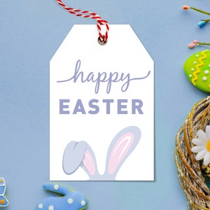 Happy Easter Tag, Easter Bunny Print, Easter Basket Gift Tag, Easter ...