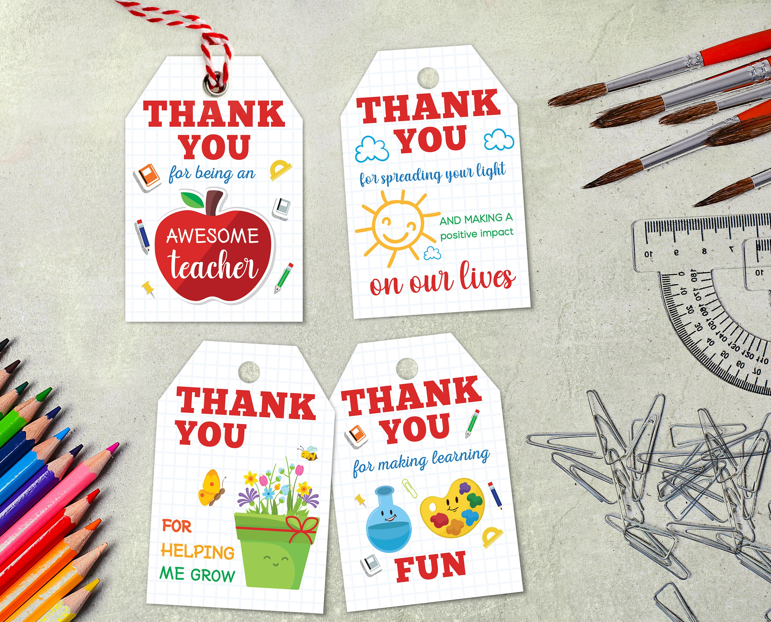 Teacher Appreciation Gift Tags: Printable Thank You Notes (PDF) - Etsy