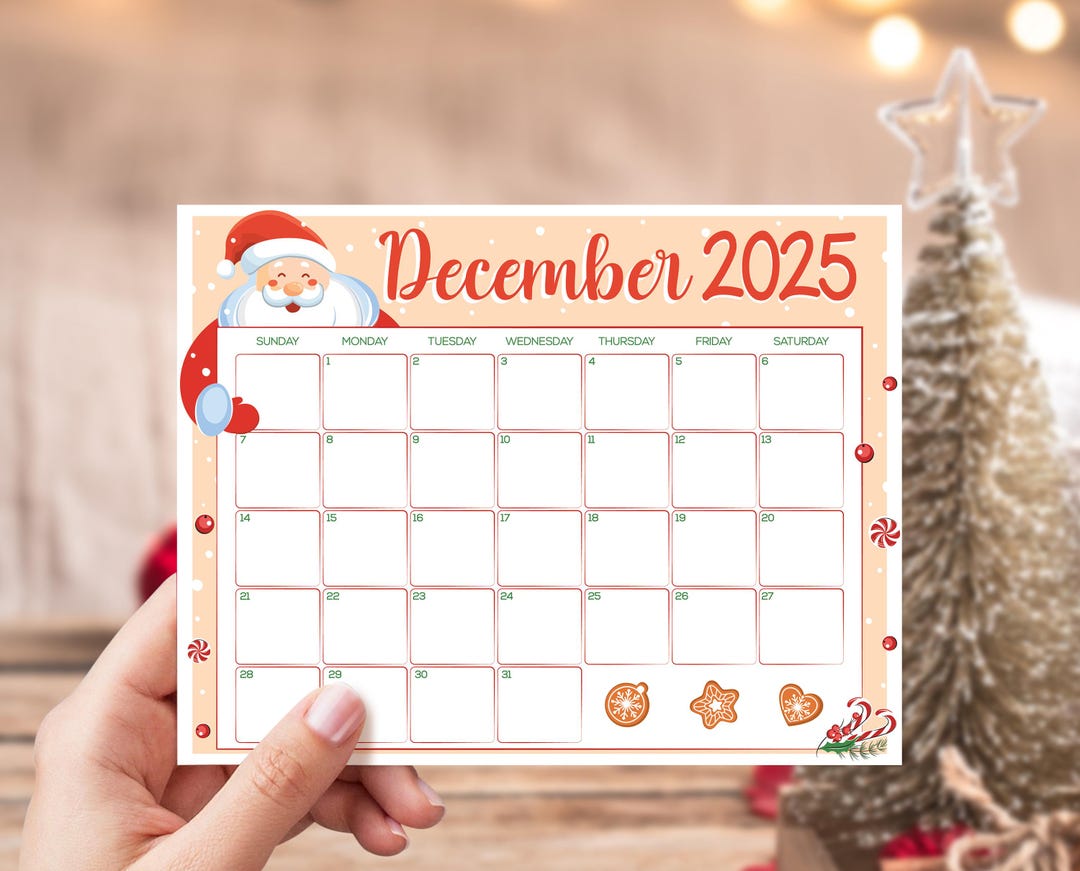 Printable December Calendar 2025, Christmas Calendar, Printable Kids ...