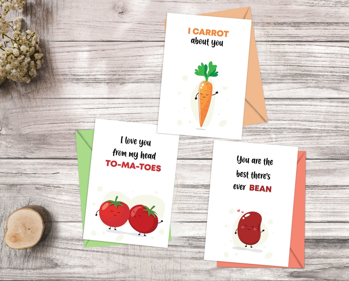 Cute Vegetable Pun Card Set Food Love Cards Vegan Birthday - Etsy